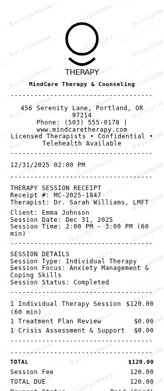 Generate Therapy Receipt - ReceiptMake template